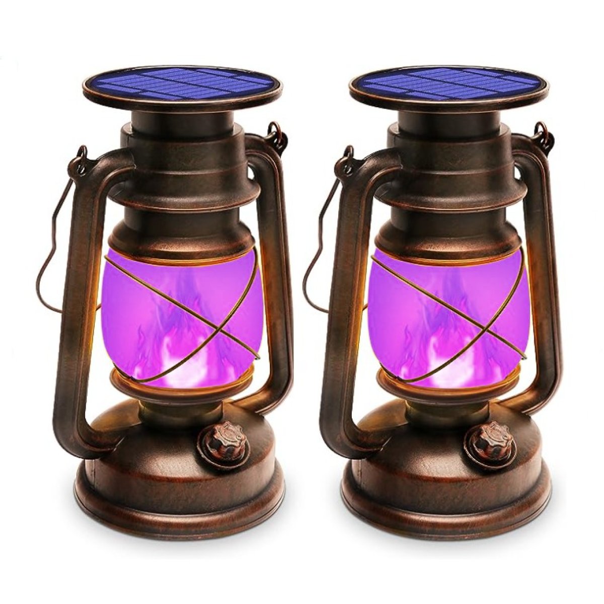 Solar Powered Weatherproof Lanterns (2-pack) Purple flame Halloween ...